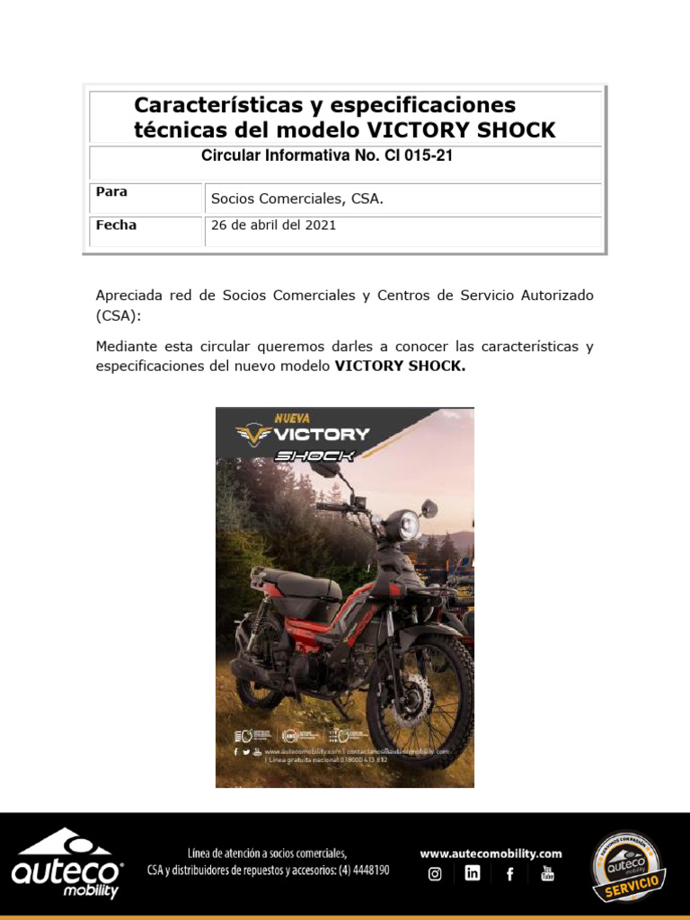 CI 015-21. Características y Especificaciones Tecnicas VICTORY SHOCK ...