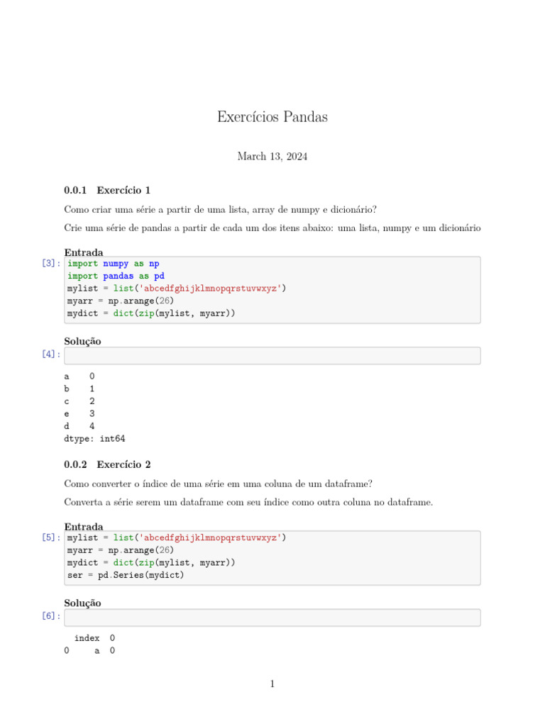 Exercícios Pandas | PDF | Algoritmos e estruturas de dados