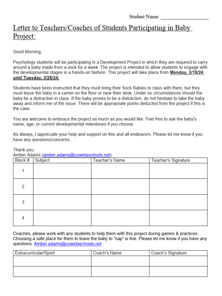 Baby Project - Letters To Teachers & Parents - S24 | PDF | Parenting ...