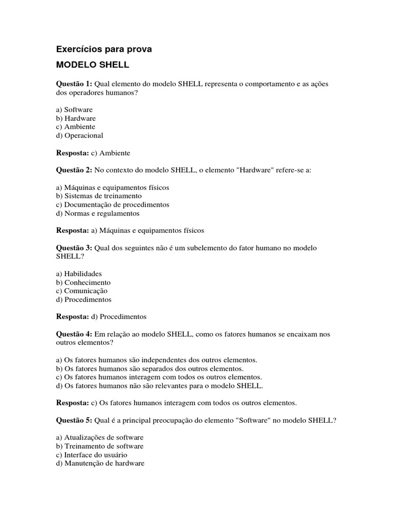 Exercícios sobre Modelos SHELL e REASON | PDF | Shell (informática ...