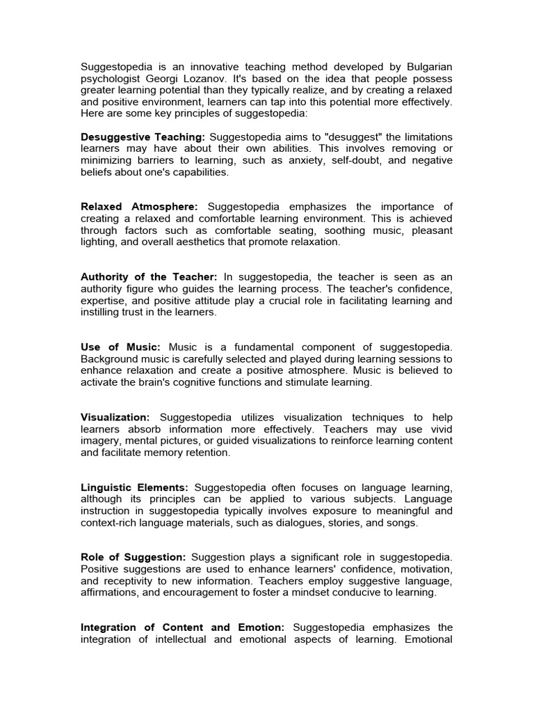 Principles of Suggestopedia | PDF | Learning | Mental Image