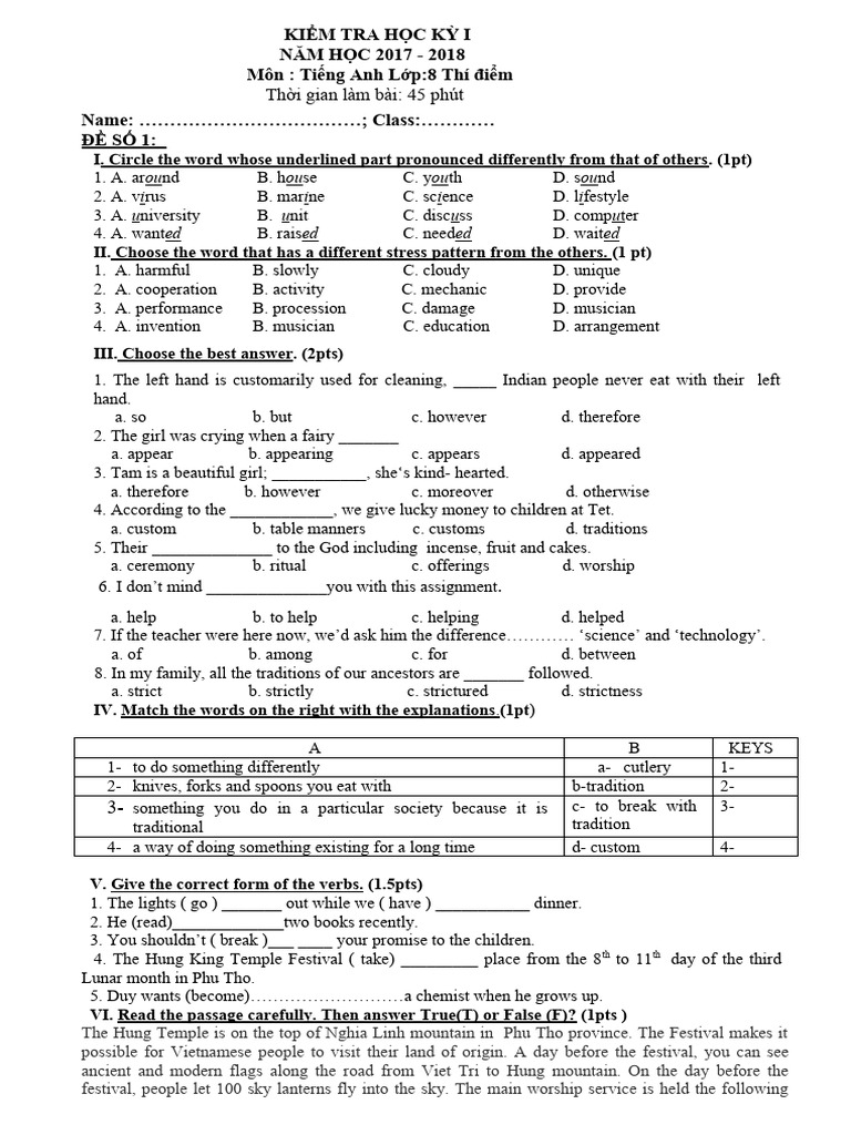 Dethi HK I Lop 8 Thi Diem HOT | PDF