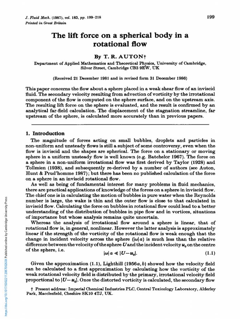 the-lift-force-on-a-spherical-body-in-a-rotational-flow | PDF | Fluid Dynamics | Lift (Force)
