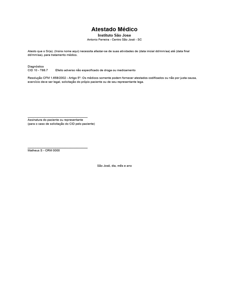 Modelo Atestado Com Cid | PDF | Direito