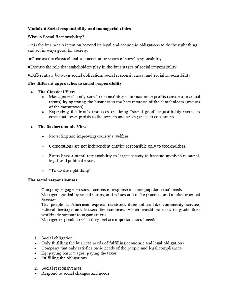 Module 6 Social Responsibility and Managerial Ethics Notes | PDF ...