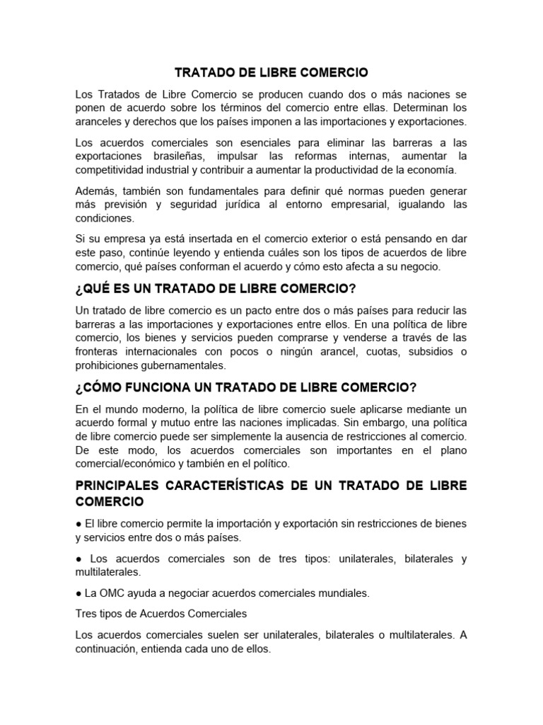 Tratado de Libre Comercio | PDF | Libre comercio | Comercio