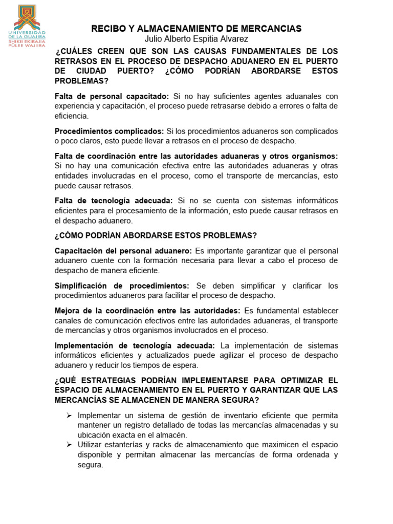 TALLER RECIBO Y ALMACENAMIENTO DE MERCANCIAS | PDF | Logística | Almacén