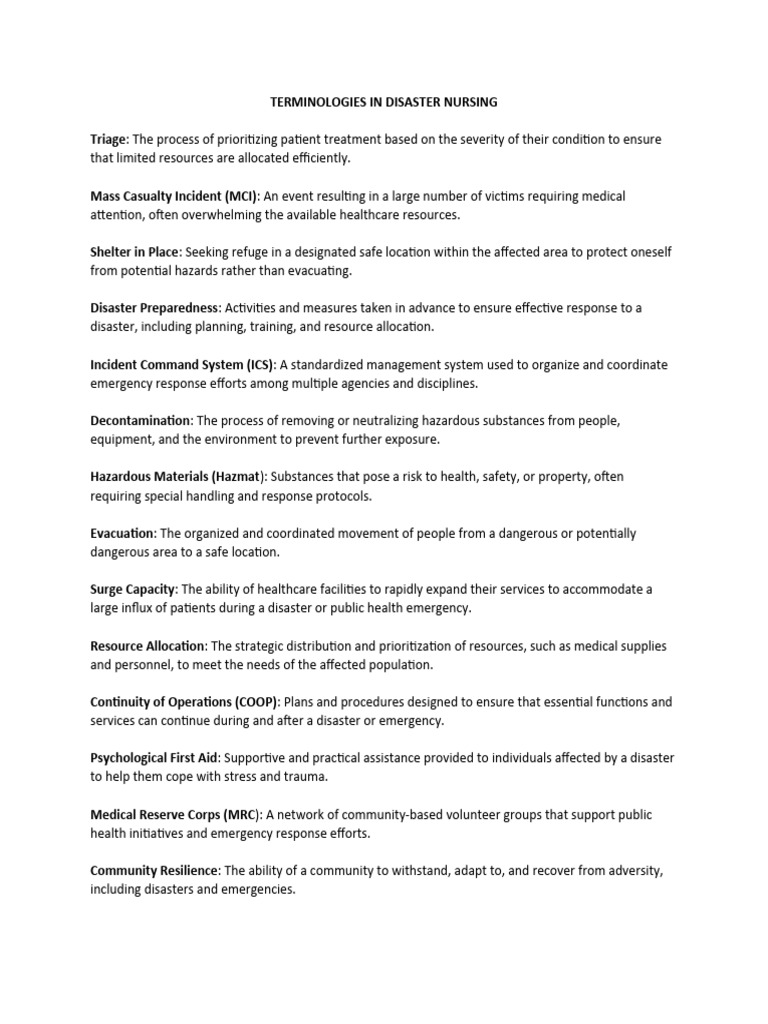 Disaster Nursing Terms Guide | PDF | Emergency Management | Emergency