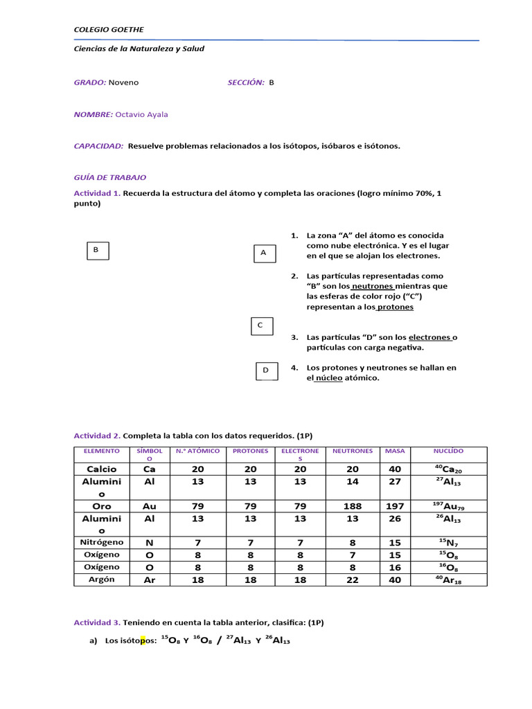 Ficha_de_trabajo._Isotopos_isobaros_isotonos | PDF | Isótopo | Neutrón