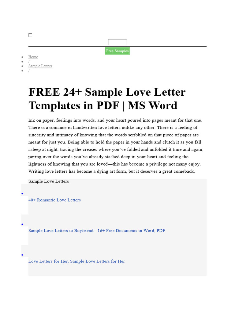 FREE 24+ Sample Love Letter Templates in PDF MS Word | PDF | Love