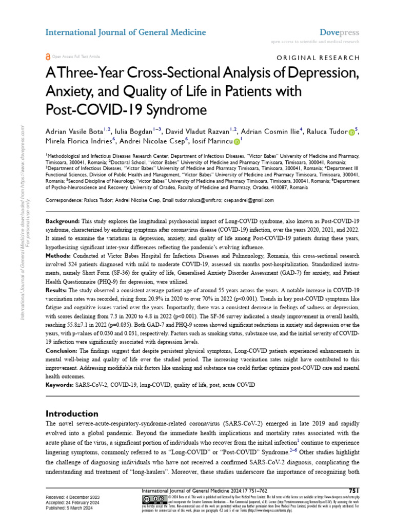 IJGM 453247 A Three Year Cross Sectional Analysis of Depression Anxiety ...
