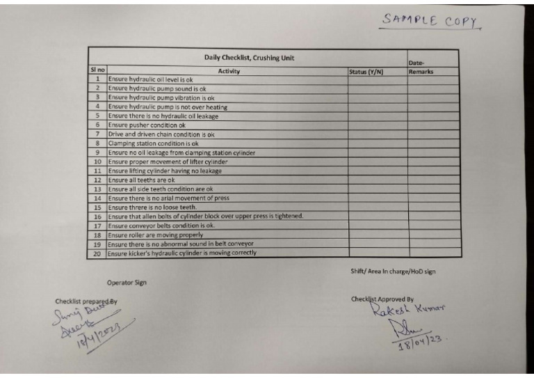 Approved Operator Checklist | PDF