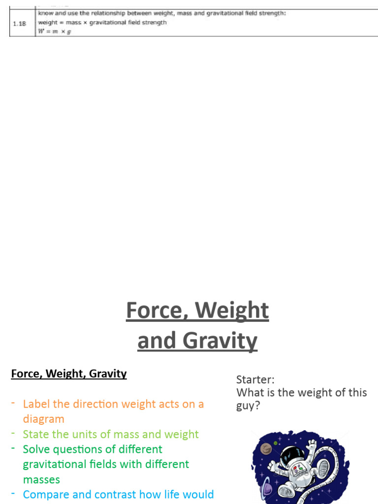 TP4.7 Force, Weight and Gravity | PDF | Weight | Mass