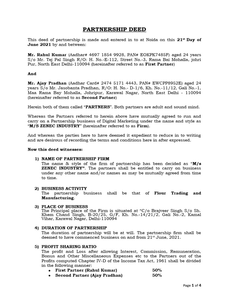 PARTNERSHIP DEED | PDF | Partnership | Banks