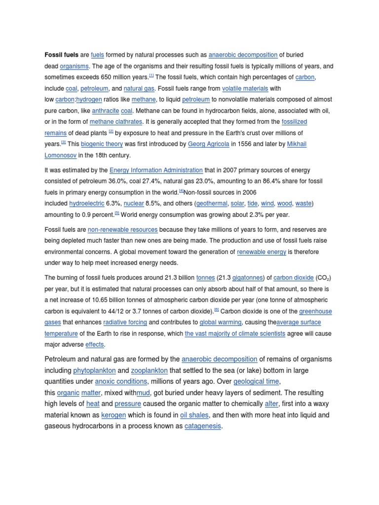 Fossil Fuels (Including Natural Gas, Coal, Petroleum) | PDF | Fossil ...