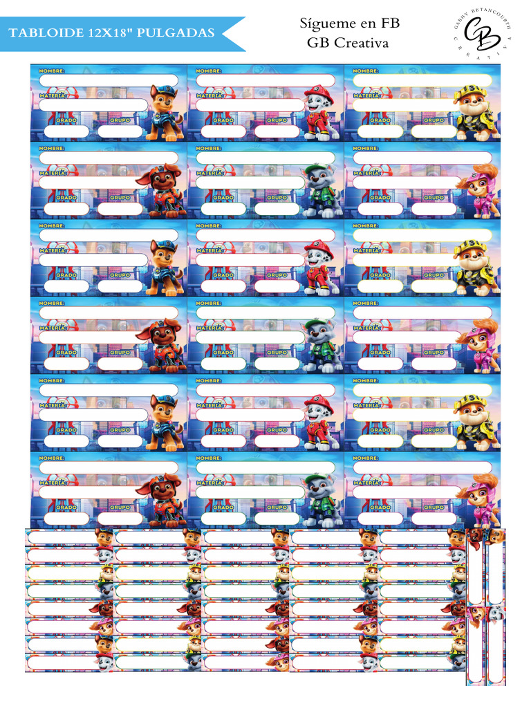 Etiquetas Paw Patrol Pdf