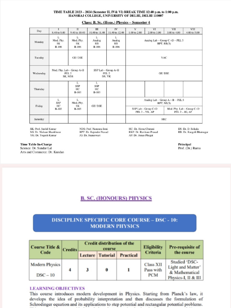 Timetable Syllabus DSC, DSE, GE, AEC | PDF