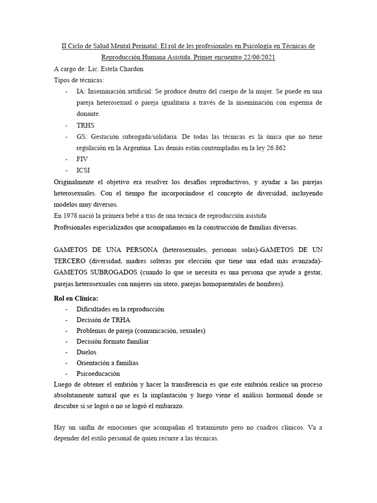 Primer Encuentro. II Ciclo de Salud Mental Perinatal | PDF | Tecnología de reproducción asistida ...