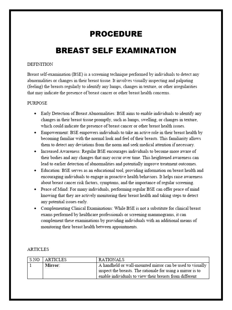 Procedure BSE | PDF | Breast Cancer | Medical Specialties