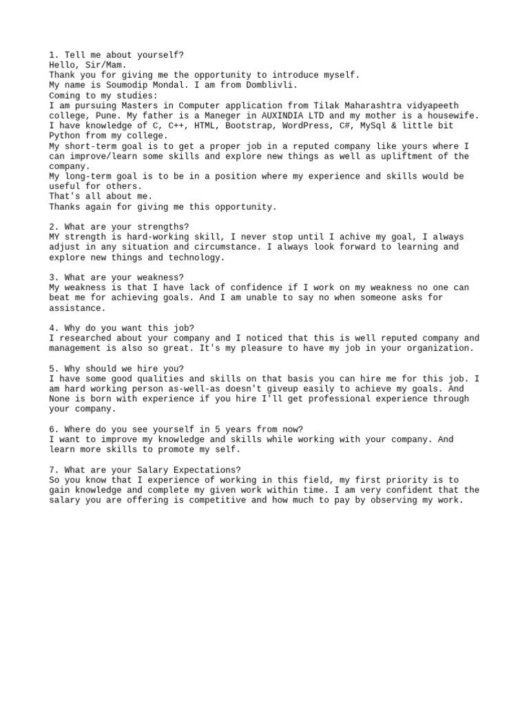 Soumodip Mondal Interview Questions | PDF | Business