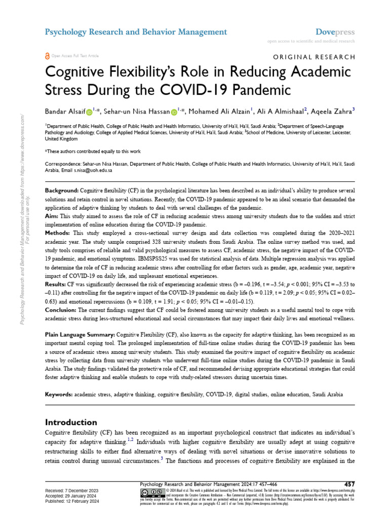 PRBM 451211 Cognitive Flexibility Rsquo S Role in Reducing Academic ...
