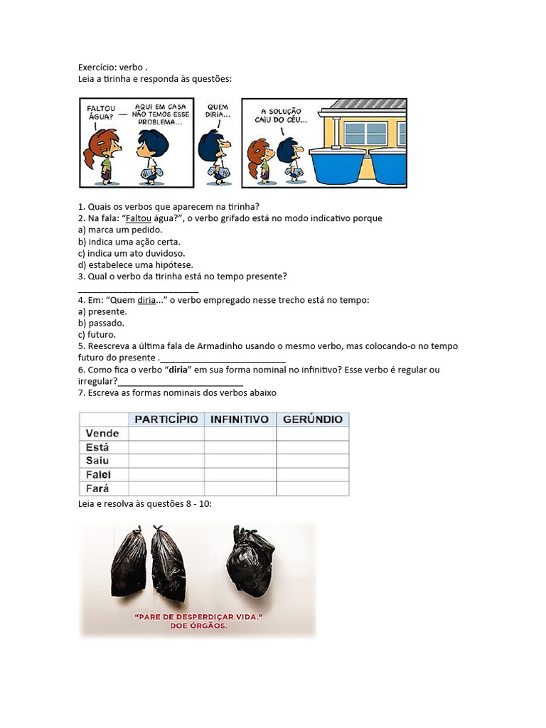 Exercício Verbo 7 Ano | Download grátis PDF | Famílias linguísticas | Idiomas