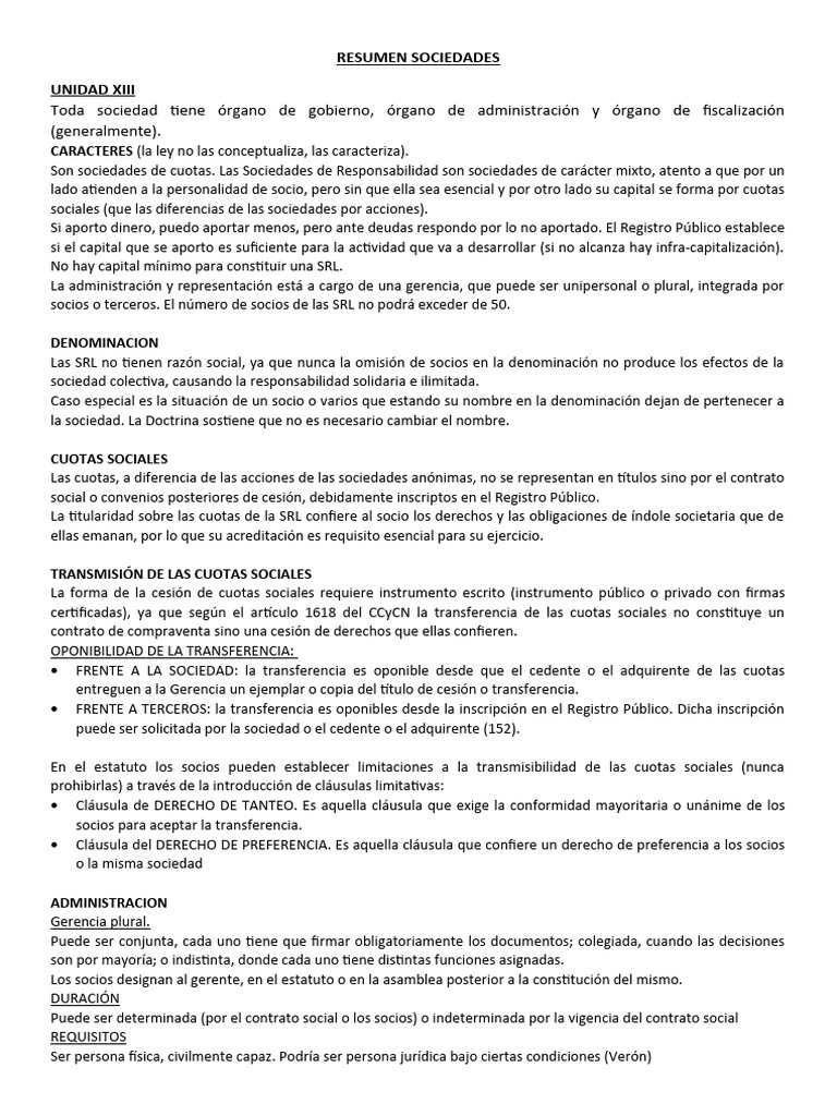 RESUMEN - Terminar | PDF | Sociedad de responsabilidad limitada ...