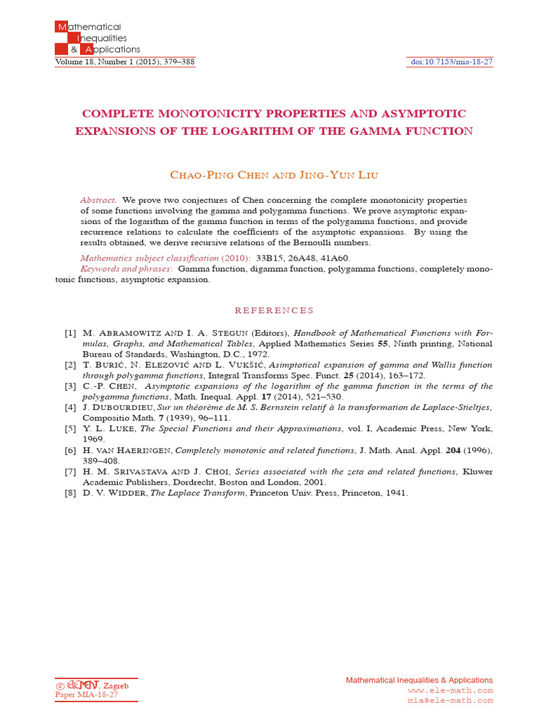 Complete Monotonicity Properties and Asymptotic Expansions of The ...