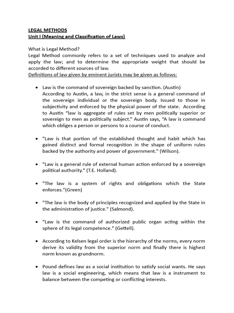 Legal Methods and Jurisprudence Notes | PDF | Precedent | Roman Law