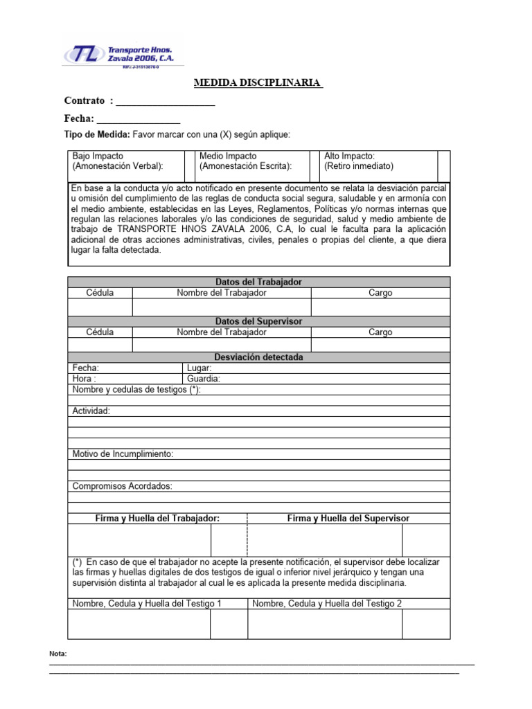 Modelo de Medida Disciplinaria | PDF