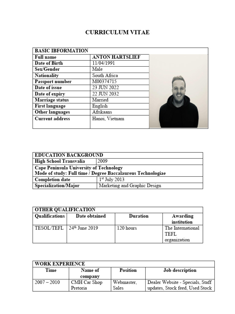 Anton CV PDF | Download Free PDF | English As A Second Or Foreign Language | Teachers