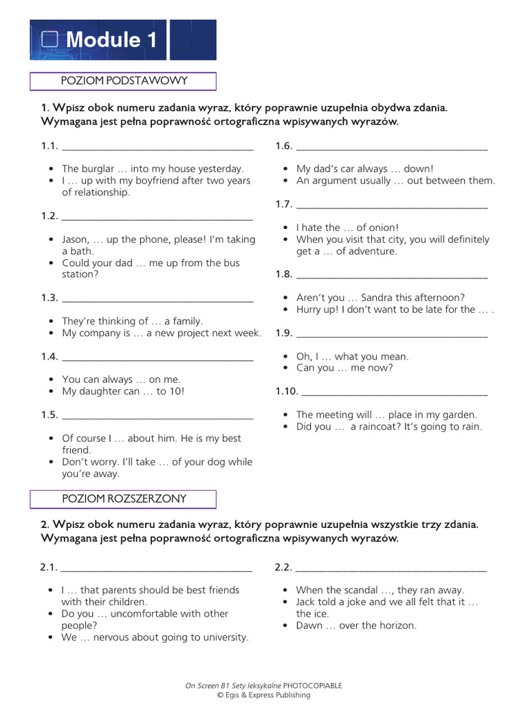 1 On Screen b1 Sety Leksykalne Mod1 Interaktywny | PDF