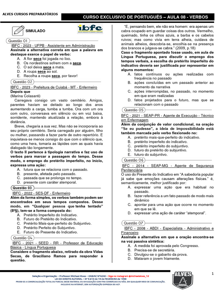 Aula 08 Morfologia Iii Verbos Pdf Morfologia Linguística