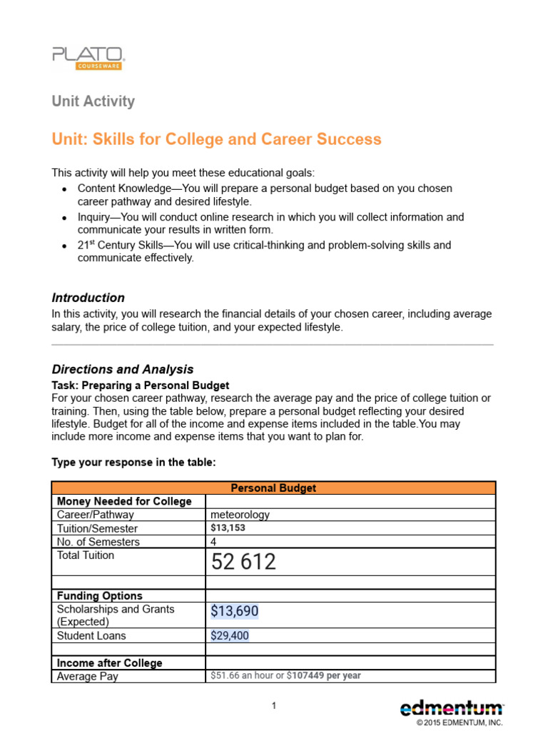 Skills For College and Career Success - UA | PDF | Budget | Expense