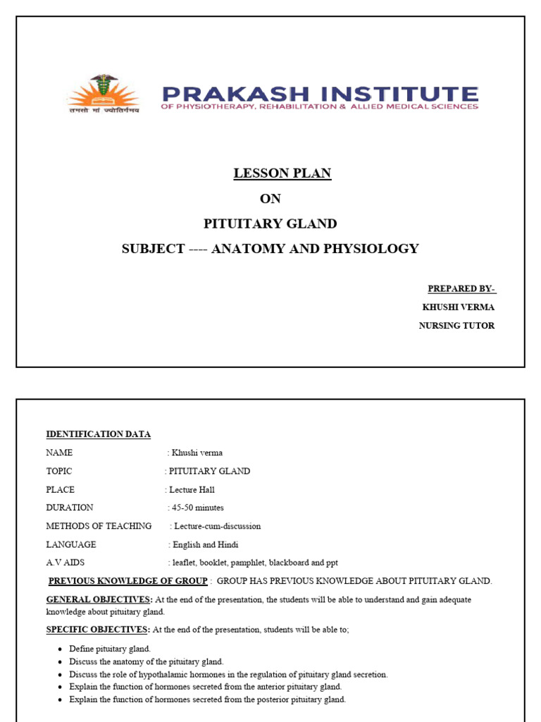 LESSON PLAN ON PITUITARY GLAND | PDF | Pituitary Gland | Endocrine System