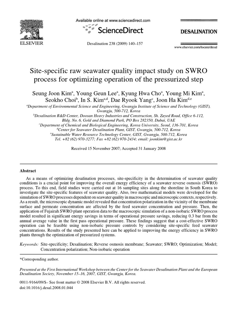 2009, Joon, Site-Specific Raw Seawater Quality Impact Study On SWRO ...