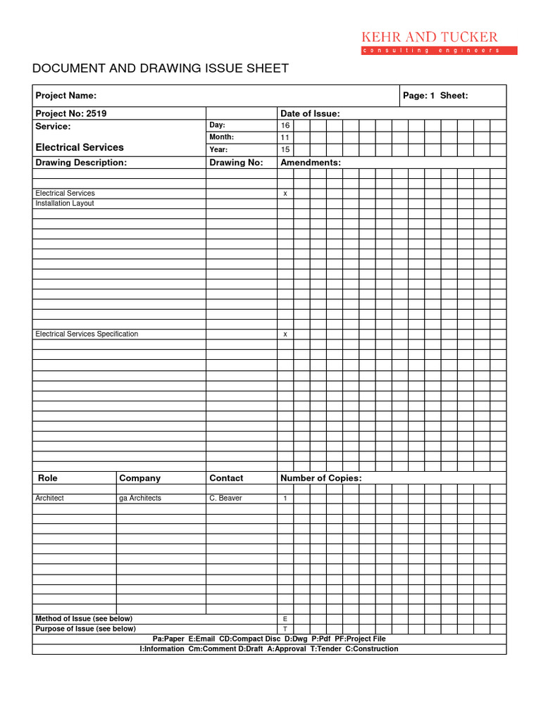 15 - 11 - 16 Drawing Issue Sheet - Electrical | PDF