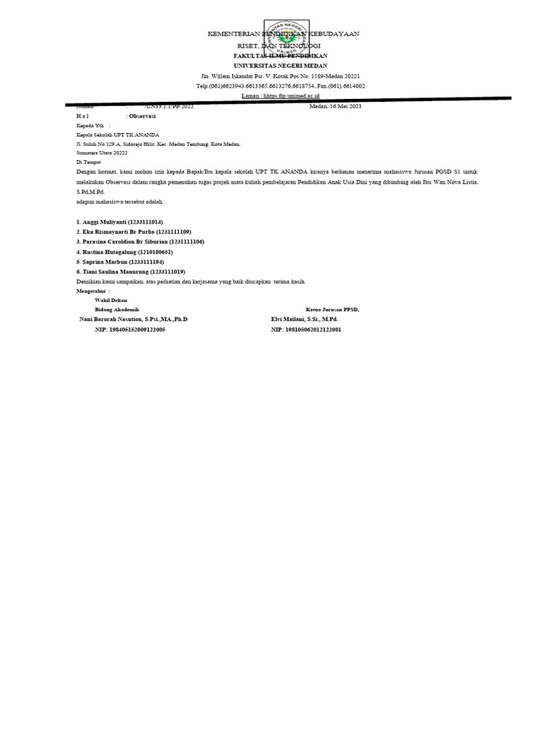 Surat Observasi - Mini Riset | PDF