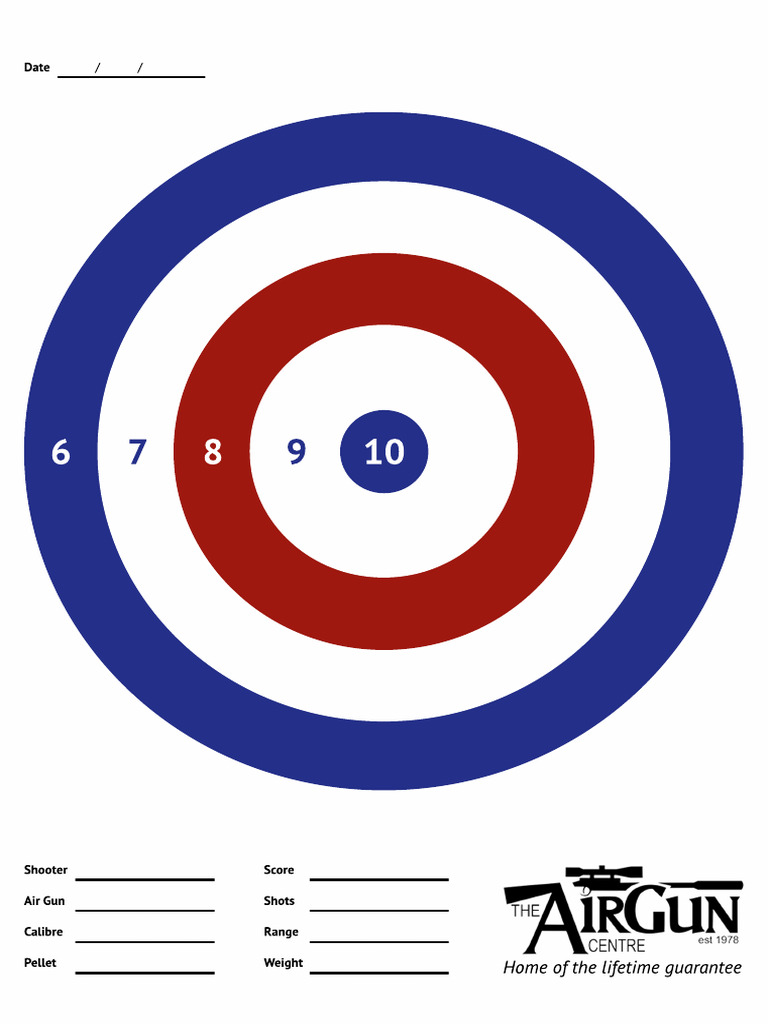 Printable Air Rifle Target Bullseye Blue Red | PDF