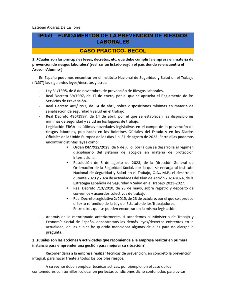 Caso Práctico - Becol. Esteban Alcaraz. | PDF | Riesgo | Probabilidad