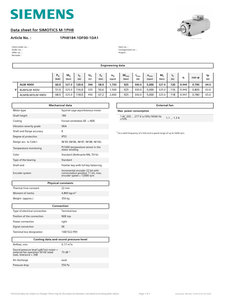 1PH8184-1DF00-1DA1 Datasheet en | Download Free PDF | Electric Motor ...