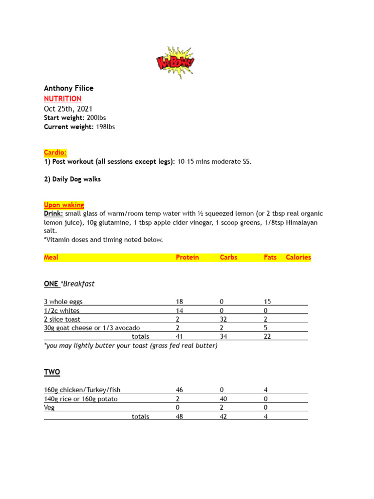 Anthony Felice Nutrition - Oct 25th 2021 | PDF | Nutrition | Diet ...