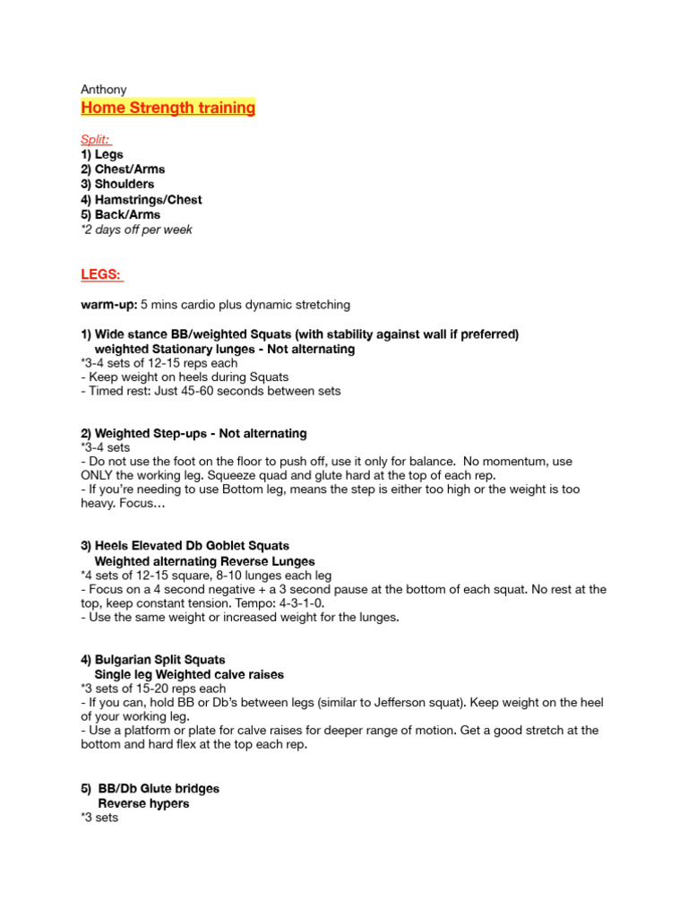 Anthony - Home Strength Training 2 | PDF | Strength Training | Physical ...
