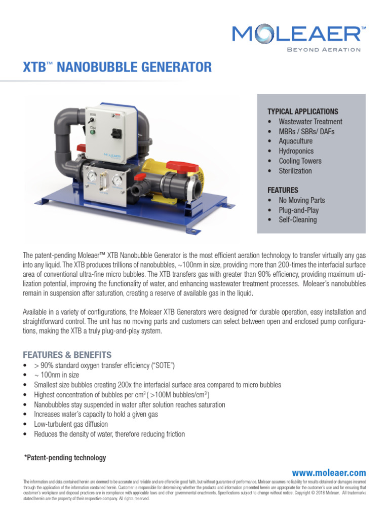 Moleaer XTB Data Sheet | Download Free PDF | Pump | Pipe (Fluid Conveyance)