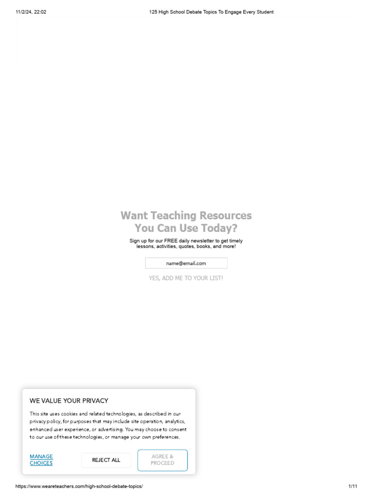 Engaging High School Debate Topics | PDF | Privacy | Schools
