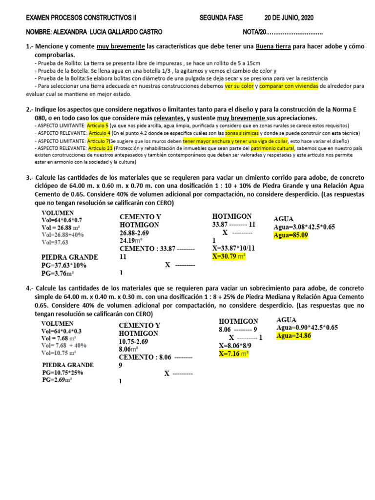 Examen Procesos Constructivos Ii Segunda Fase, 2020 | PDF | Diseño arquitectonico | Arquitectura