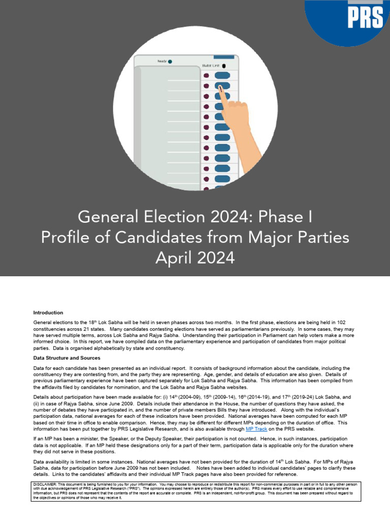 General Election 2024 Phase I Candidates | PDF | Government ...