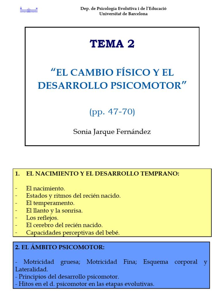TEMA 2. Fã Sico y Psicomotor | PDF | Percepción | Adolescencia
