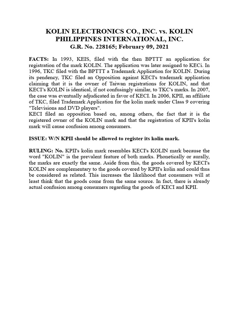 03 Kolin Electronics vs. Kolin Philippines INtnl. | PDF
