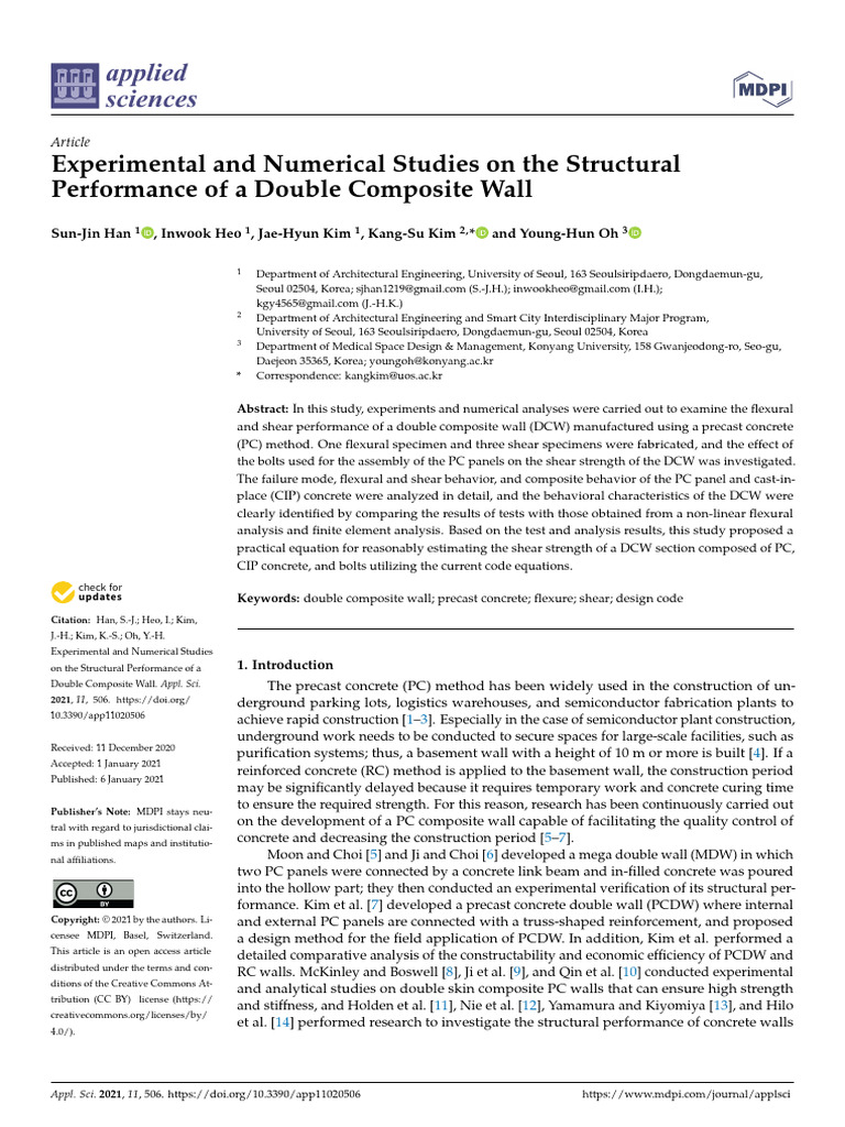 Experimental and Numerical Studies On The Structural Performance of A Double Composite Wall ...